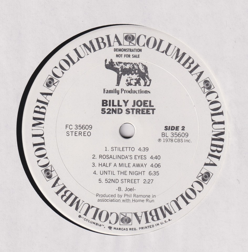 BILLY JOEL 52nd STREET LP VG- COLUMBIA 1978 ORIG PRESS WL PROMO | eBay