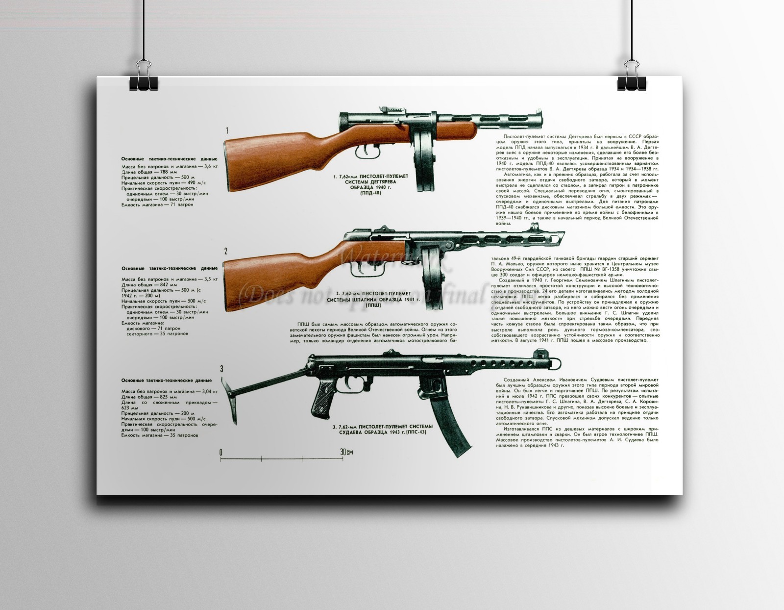 Soviet Russian Military Weapon Poster PPD-40 PPSh-41 PPS-43 Submachine ...