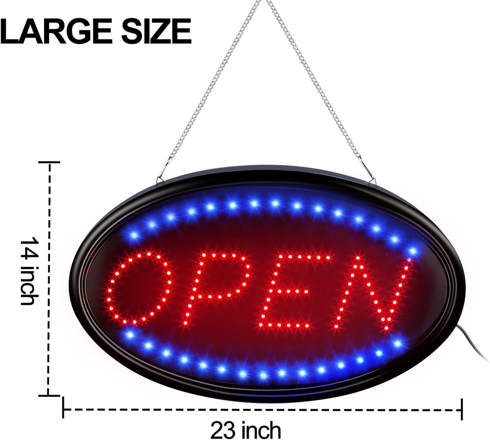 Large 23x14 LED Open Sign with Remote - Flashing & Steady Modes for ...