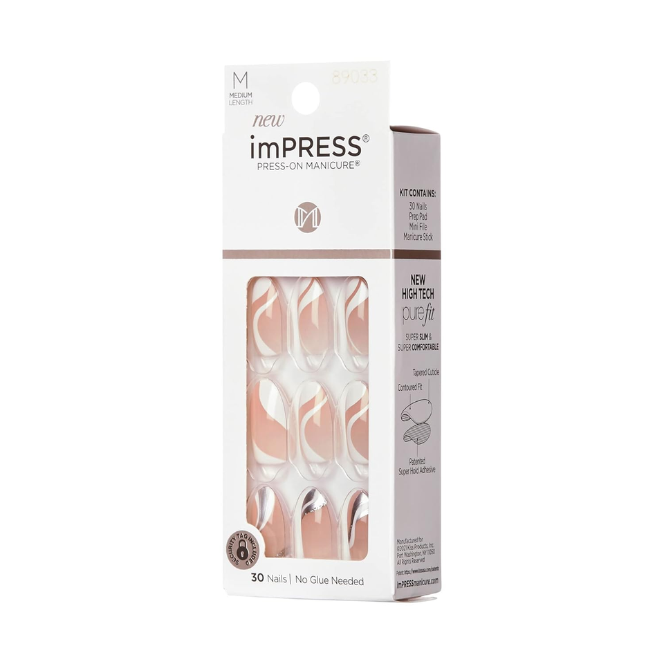 KISS No Glue Mani Press on Nails, Design, 'On My Mind', White, Medium ...