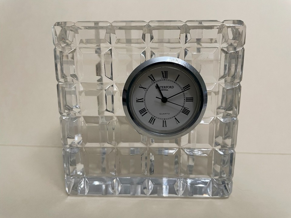 Waterford Crystal Quadrata Cube Desk Table Clock Sweep 2nd Hand 3.25 ...