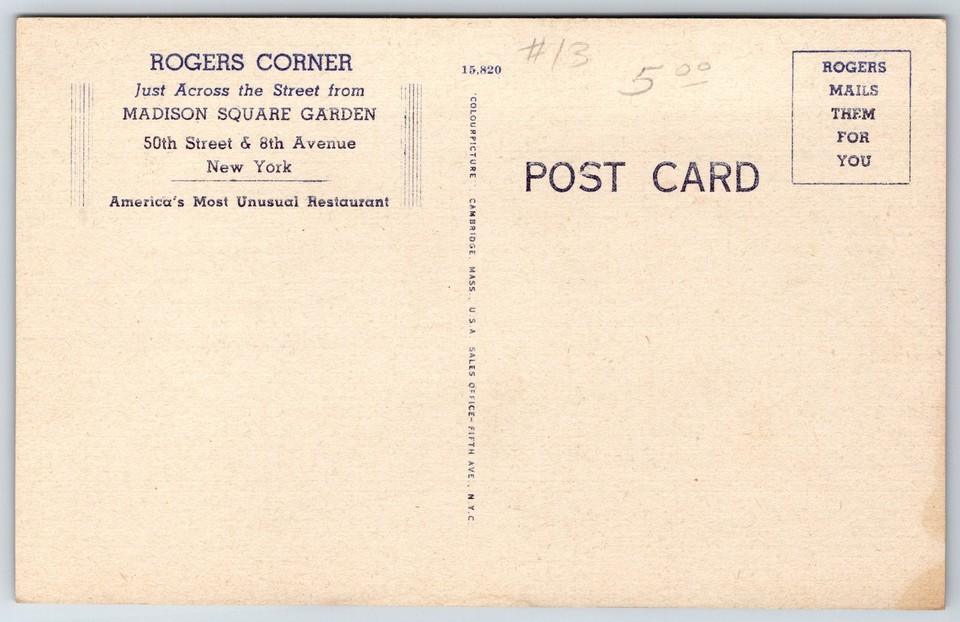 New York NY~2 Vws~Rogers Corner~Rondevoo Bar~Pan American Dining~1940s ...