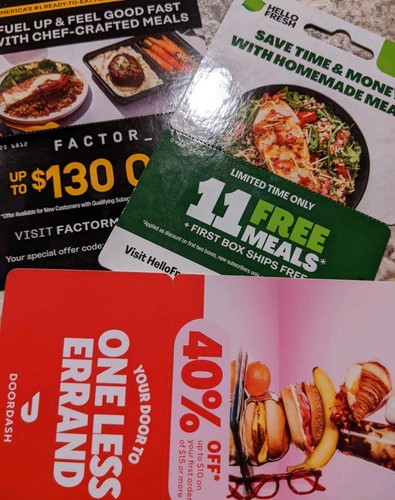 Hello Fresh Factor meals Doordash vouchers discount codes lot of 3 ...