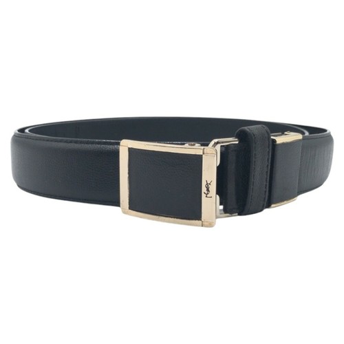 Yves Saint Laurent Vintage Ysl Black Silver Leather Belt Unisex Men'S ...