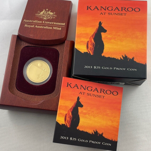 2013 Kangaroo At Sunset 99.99% 1/5oz Gold Proof Coin - Limited Mintage ...