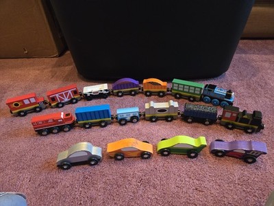 Wooden Train Cars Set Toy 13 Piece Magnetic Train Cars And 4 Cars | eBay