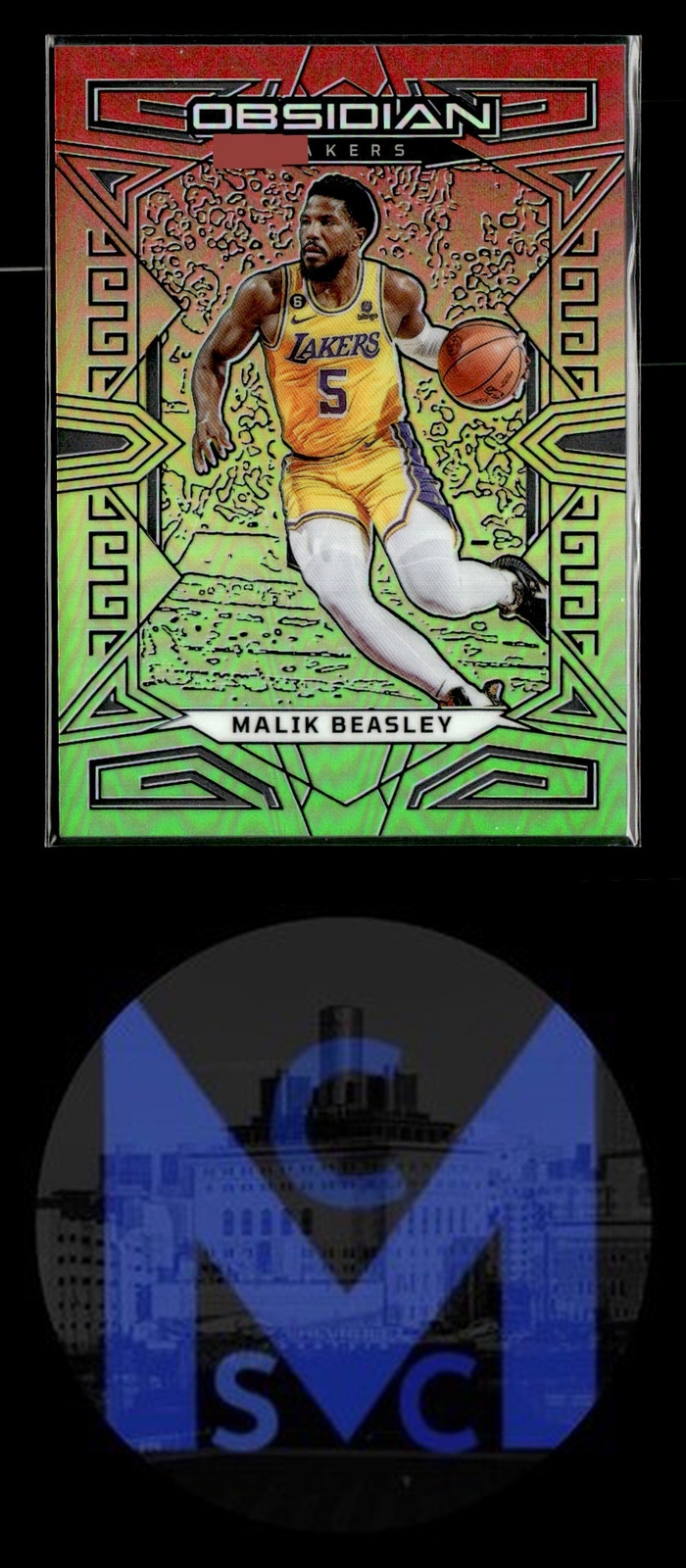 Malik Beasley 2022 Obsidian #82 Electric Etch Red Yellow Green Flood ...