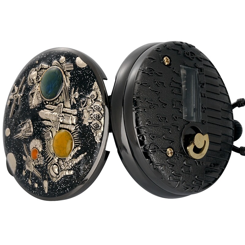 Uncommon Musical Quartz Pocket Watch Space Case Fob Watches with ...