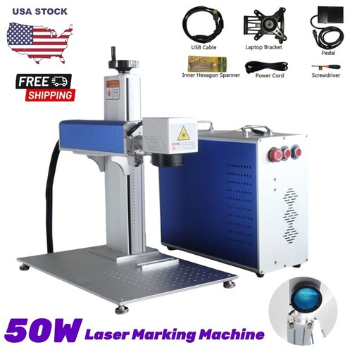 50W JPT Fiber Laser Marking Engraving Engraver Machine & Rotary for ...