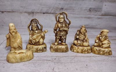 Lot of 5 Vintage Carved Resin Japanese Small Netsuke Figures Music ...