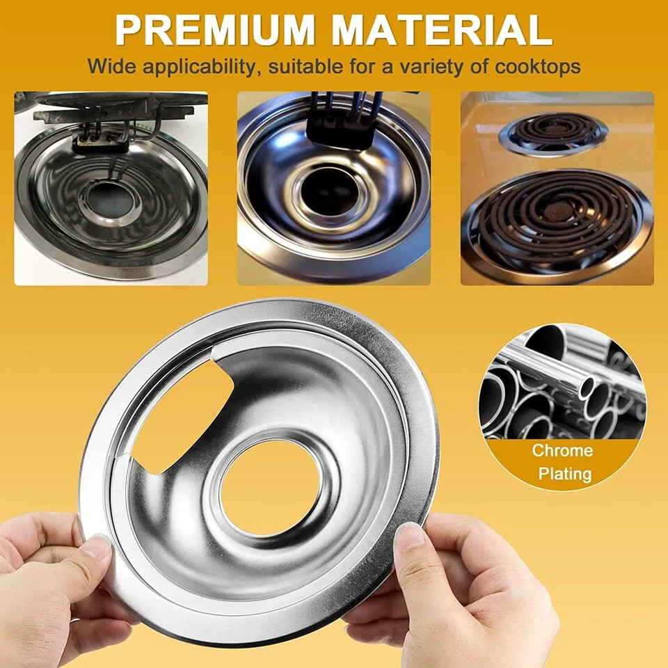 Chrome Style D Drip Pan Set for Stove, 1 Large & 3 Small, Burner Trim ...