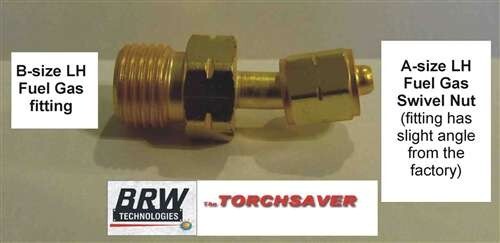 LH Fuel Gas A-size FM swivel fitting to B-size male adapter fitting ...