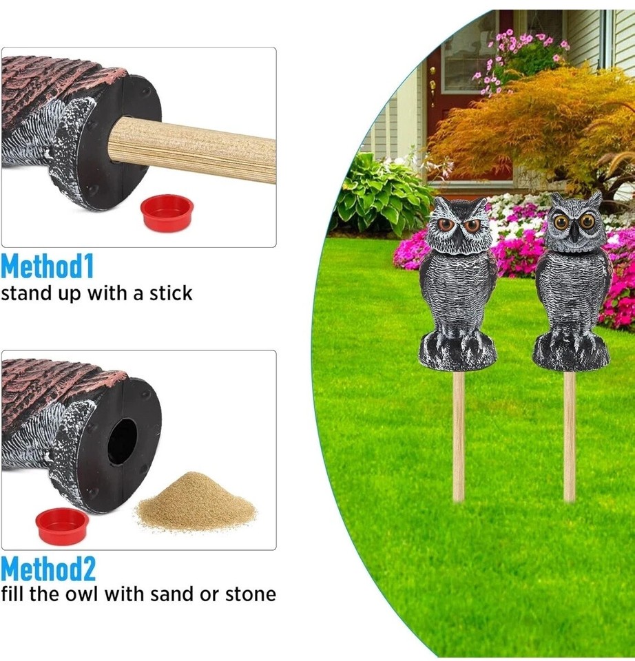 Owl Decoy Statue Protect Garden Yard Scare Birds Away Pigeon Repellent ...