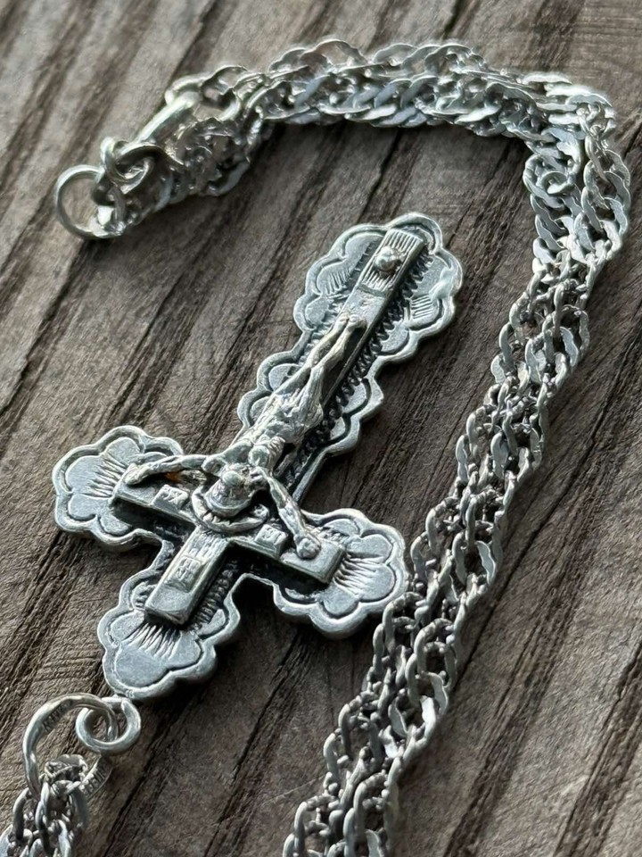 Antique Necklace Cross Jesus Silver 925 Pendant Christian Amulet Chain ...
