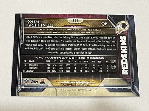 2015 Topps Football #219 - Robert Griffin III - Washington Redskins | eBay