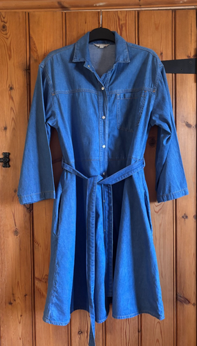 French Connection blue denim long sleeve belted shirt dress, Size UK 12 ...
