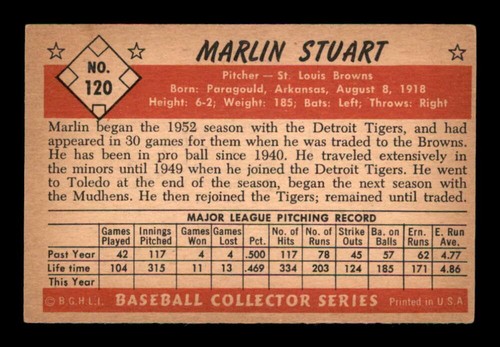 1953 Bowman Color #120 Marlin Stuart EXMT X3055588 | eBay