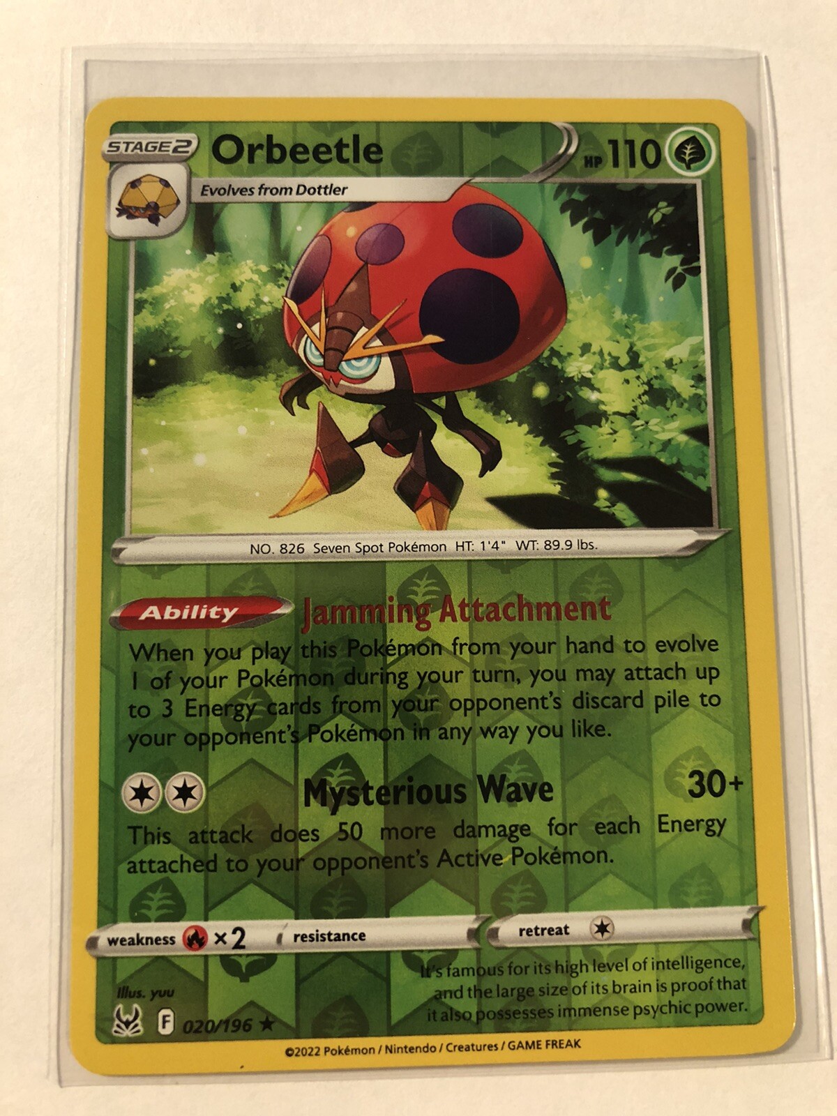 Pokemon Orbeetle 020/196 Rare Reverse Holo SWSH Pack Fresh! Lost Origin ...