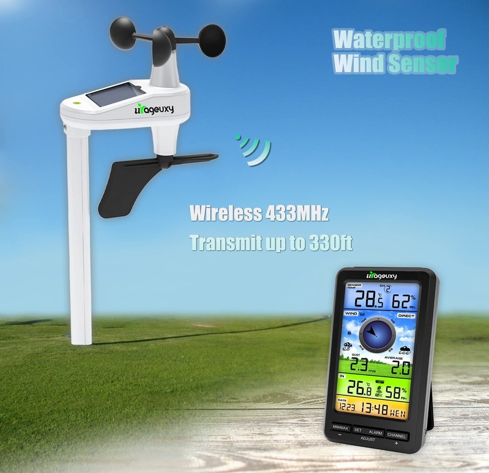 Wireless Wi-Fi Weather Station Solar Anemometer Wind Thermometer and ...