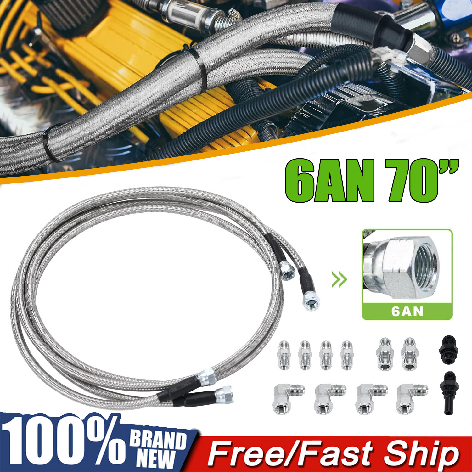 6AN 70" SS Braided Transmission Cooler Hose Lines Kit for GM 4L60E ...