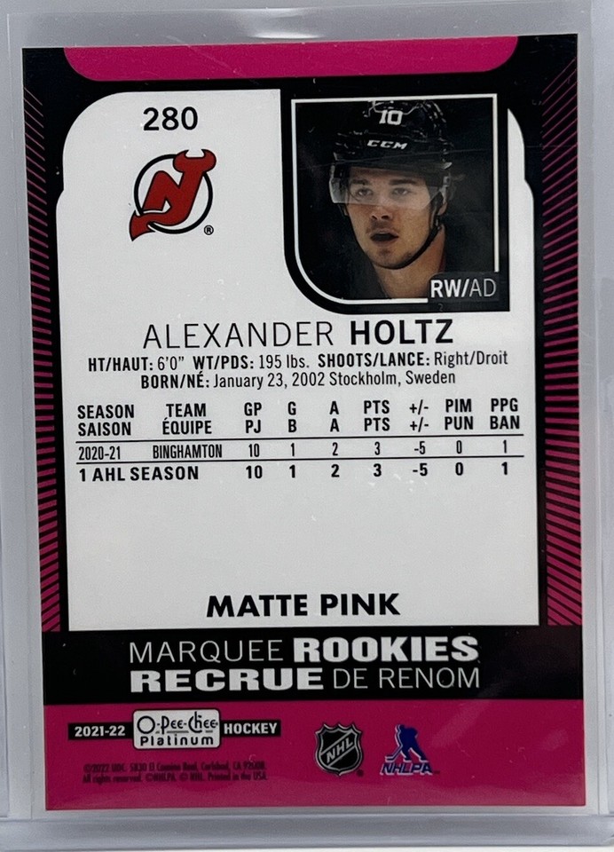 2021-22 O-Pee-Chee Platinum Marquee Rookies Matte Pink Alexander Holtz ...