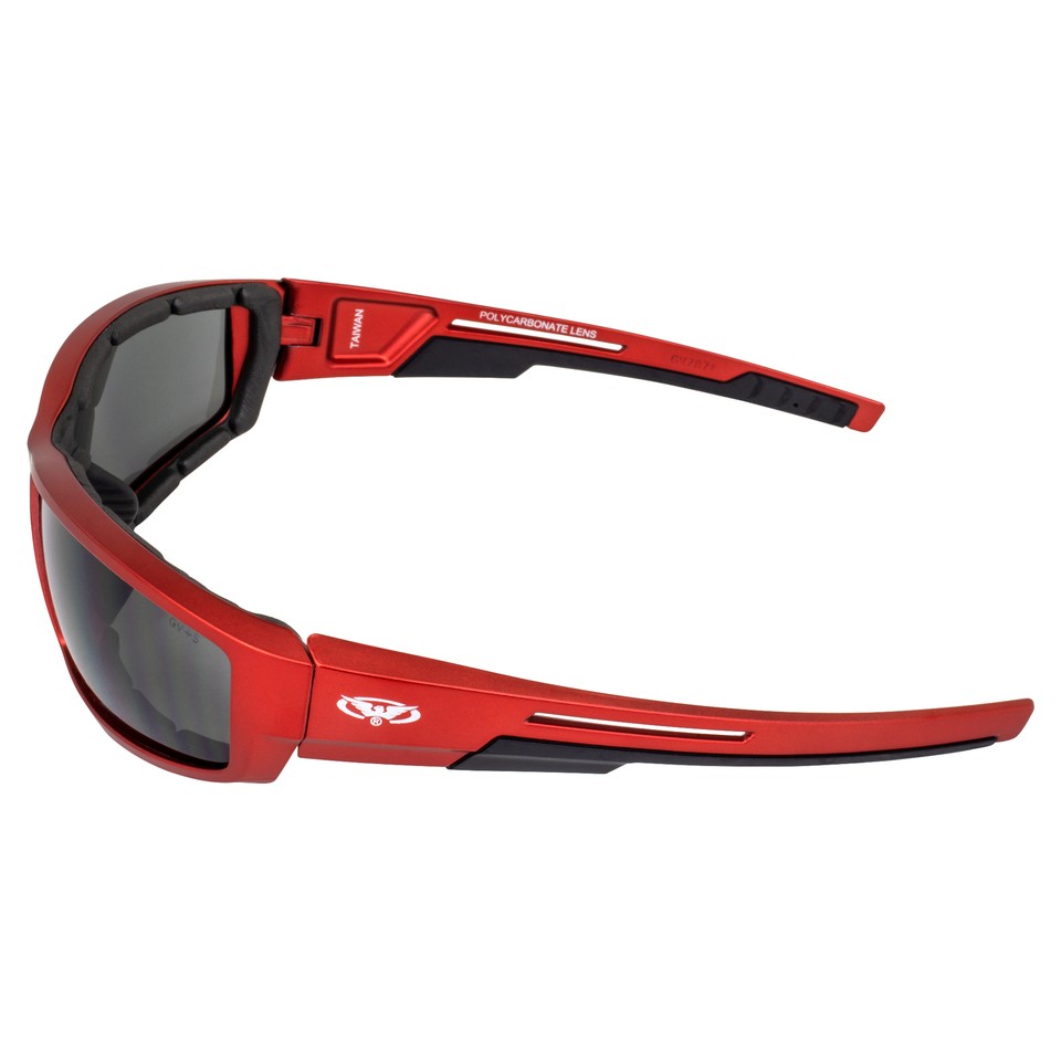 Sly Motorcycle ATV Padded Riding Sunglasses Smoke Lenses Red Metallic ...