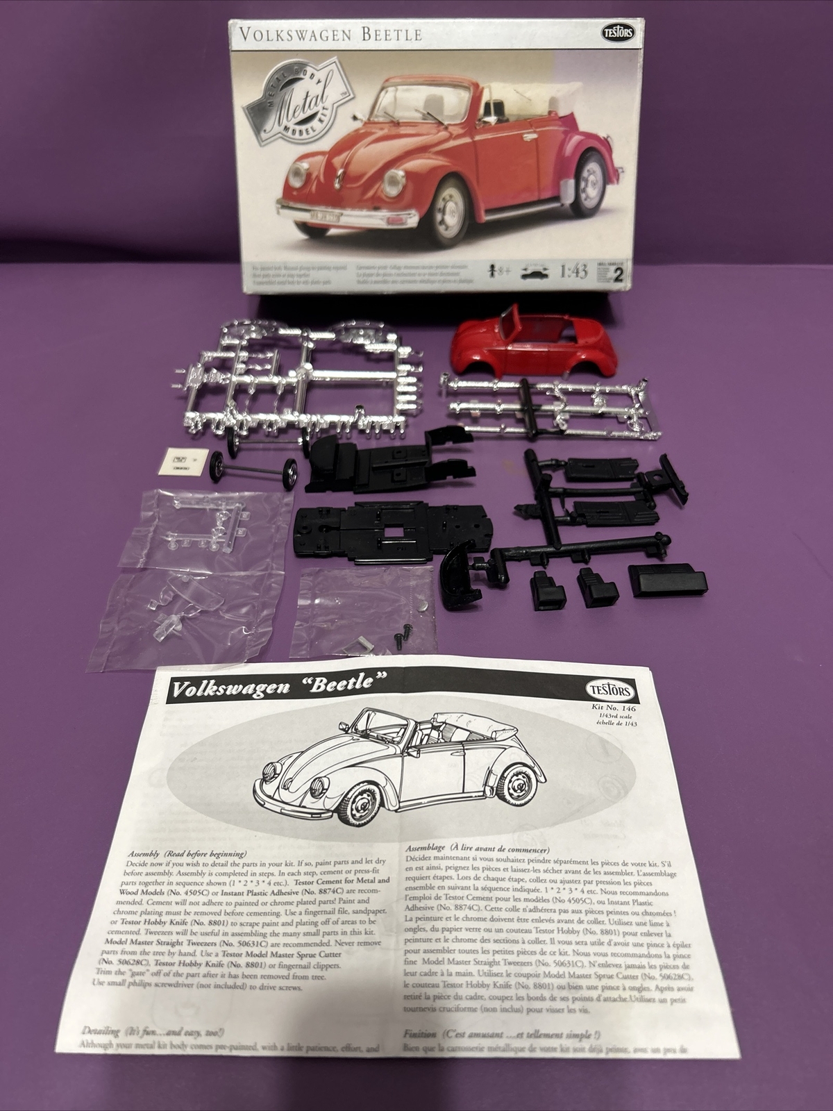 Volkswagen Beetle model kit 1:43 scale Testors 1999 Metal body Complete ...