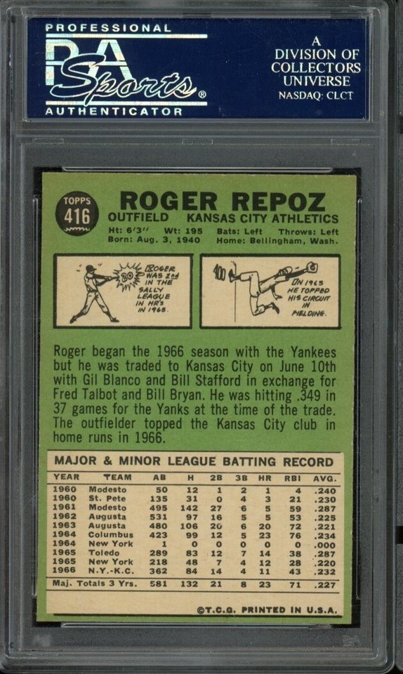 1967 Topps #416 Roger Repoz A's PSA 9 OC MINT MT LOOK! | eBay
