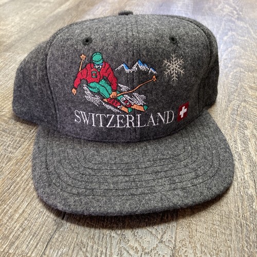 Switzerland Snow Fun Vintage Ski Wool Blend Cap Hat Adjustable Winter ...