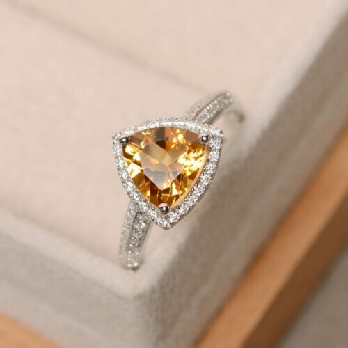 2 Ct Trillion Simulated Citrine Engagement Halo Bridal Set 14k White ...