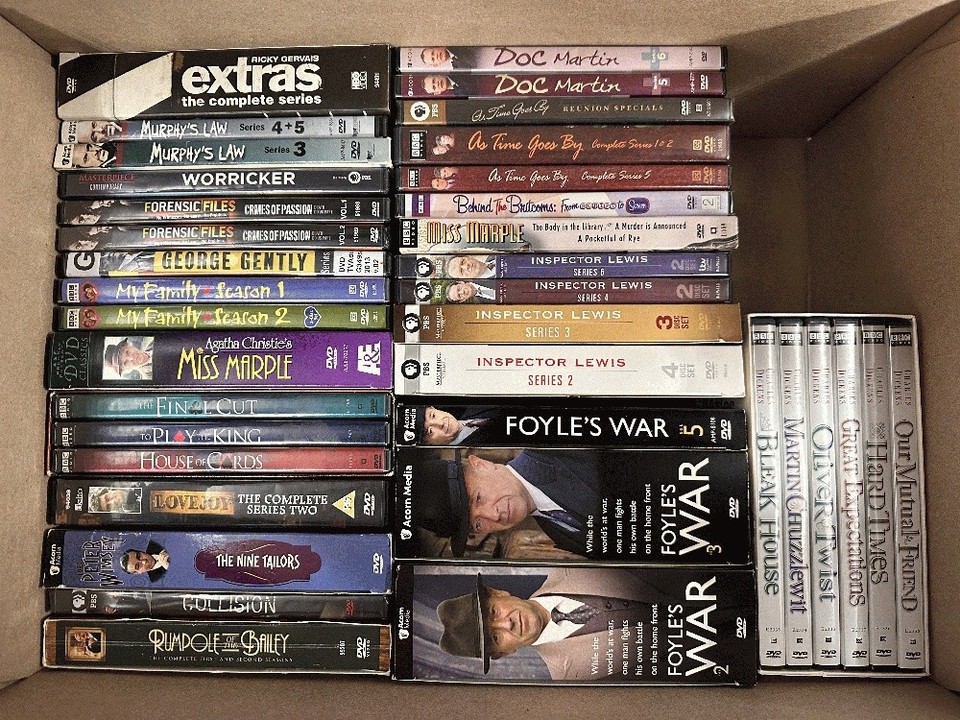 Box lot of British TV dvds Inspector Lewis~Murphy's Law~DICKENS~Foyle's ...
