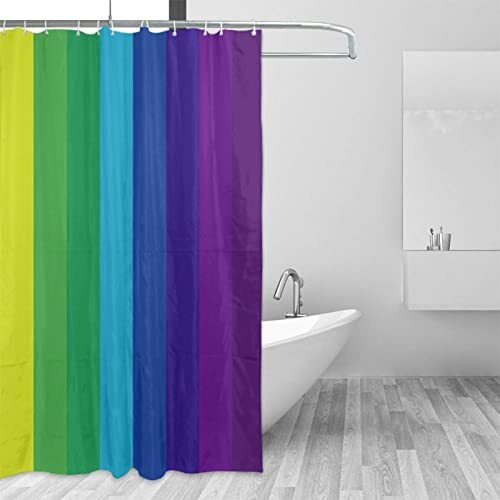 Colorful Rainbow Shower Curtain Modern Cute Striped Fabric Shower Curtain Set... | eBay