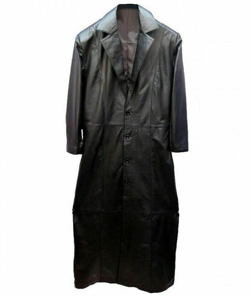 UNDERTAKER New Men's Black Lambskin Leather Trench Long Coat Classic ...