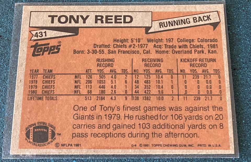 1981 Topps #431 Tony Reed BRONCOS | eBay