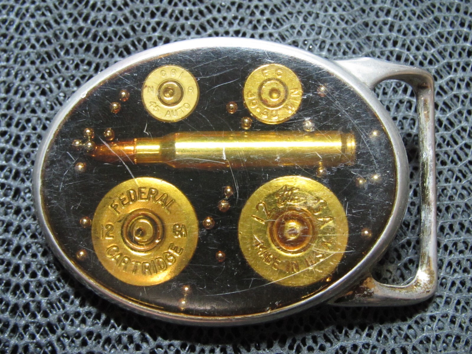 45 ACP 30-30 12 GUAGE SHOTGUN SHELL BELT BUCKLE! VINT… - Gem