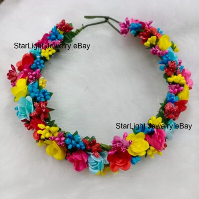 Multi Color Floral Head Tiara For Bridal Flower haldi Mehendi Birthday ...
