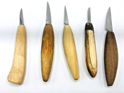 Lot 5 WOOD CARVING KNIFE SET WOODCARVING KNIVES CUSTOM rare whittling ...