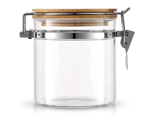 Joy Jolt ~ 19 Oz. ~ Clear Glass Storage Jar ~ Locking Wood Lid ...