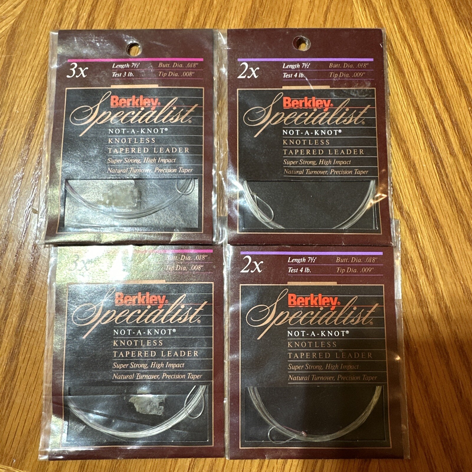 4 Packs Berkley Specialist Not-A-Knot Knotless Tapered Leader 2 3X 3 Lb ...