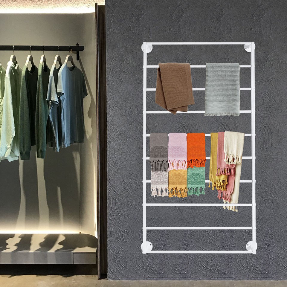 10 Tiers Iron Wall Mounted Scarf Rack Tie Display Rack Towels Storage ...