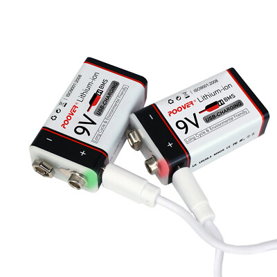 4*1000mAh 9v Battery USB Rechargeable Lithium 6f22 PP3 Block 9volt Li ...