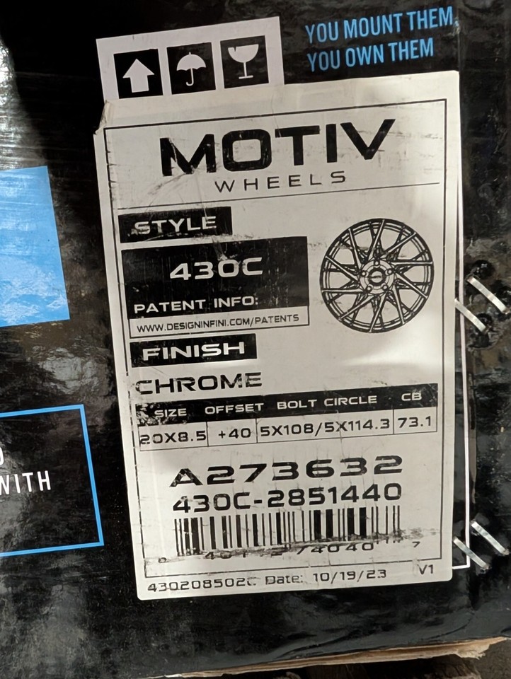 1 Motiv 20x8.5 5X108 / 5X4.50 +40 430C Maestro Chrome Wheel Rim (Z3B ...