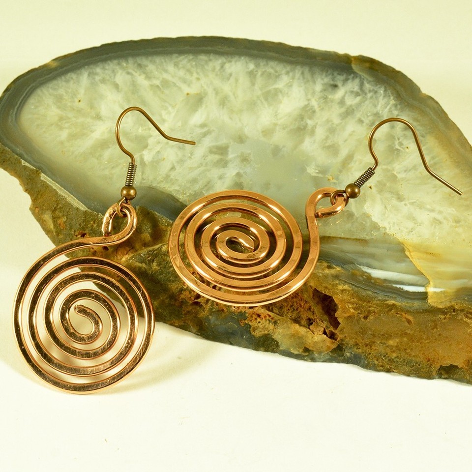 Hammered Pure Copper Wire Wrapped Handcrafted Spiral Earrings - Unique ...