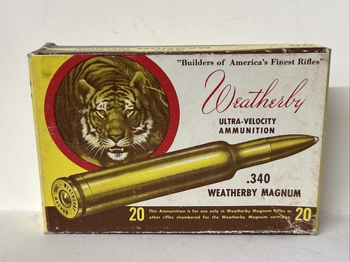 Vintage Weatherby .340 Weatherby Magnum Shell Ammo Bullet EMPTY BOX ...