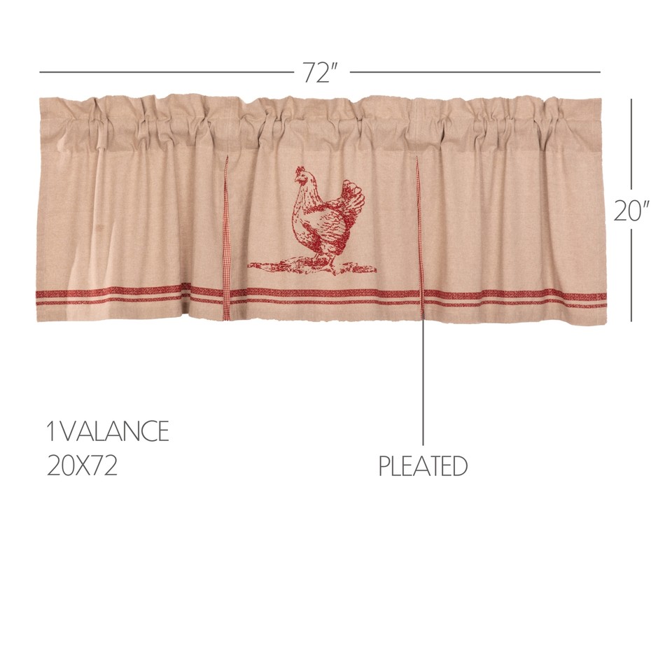 Farmhouse 20"x72" Chicken Valance Red Rod Kitchen Window Curtains VHC ...