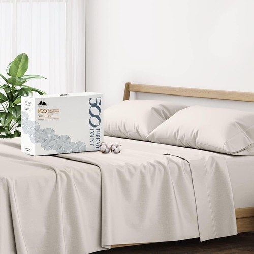 100% Cotton Bed Sheets Queen Set - 500 Thread Count Cotton Sheets for ...