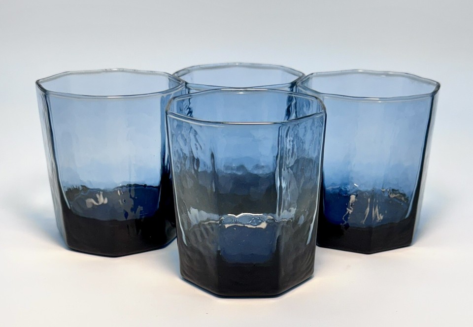 Libby Whiskey Old Fashioned Rocks Glasses Paneled Dusky Blue FAUCETS 3.5" Set 4 | eBay