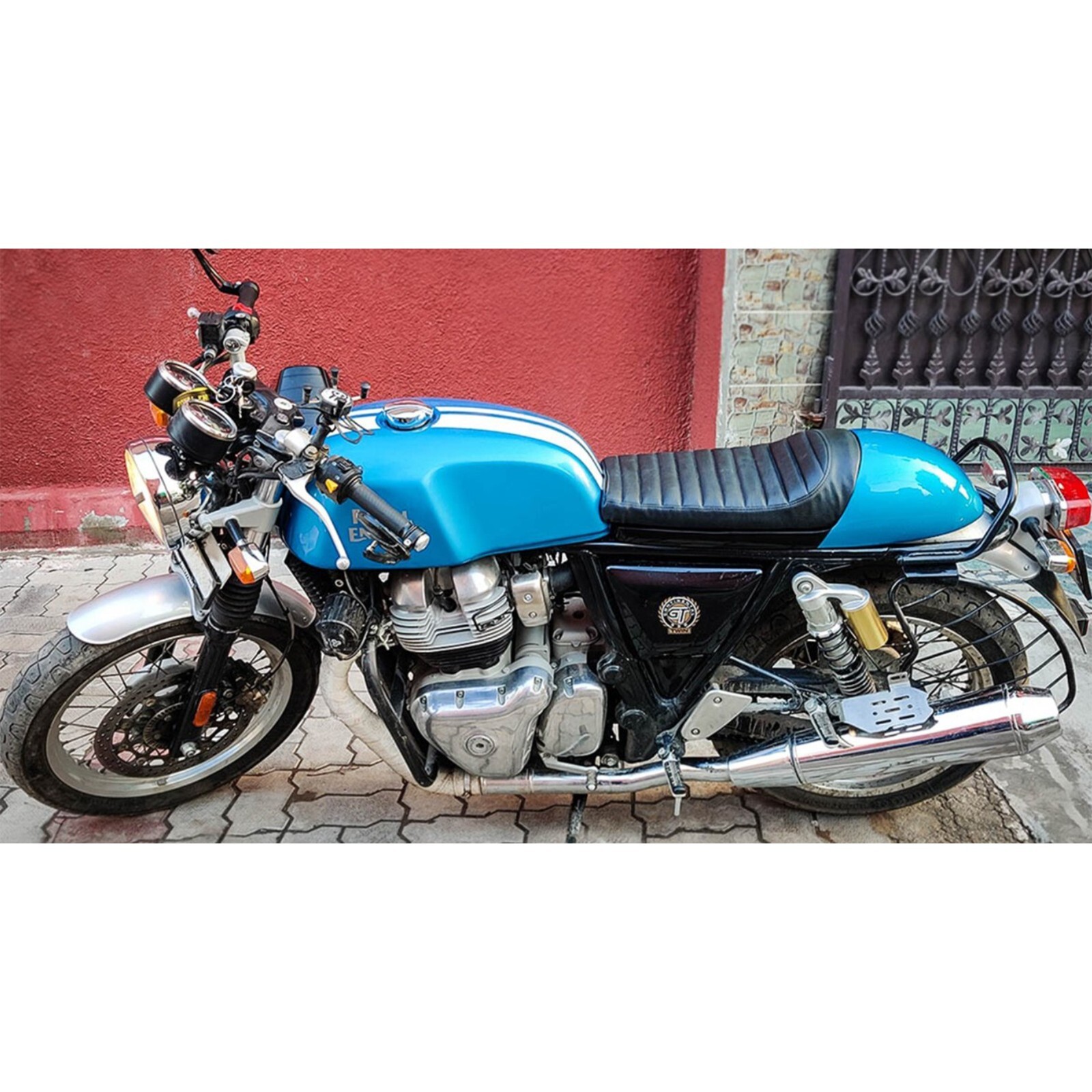 "CAFE RACER SEAT WITH VENTURA BLUE COWL" For Royal Enfield Interceptor ...