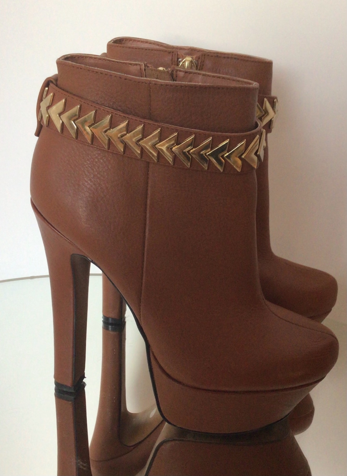 H by HALSTON Mollie Leather Platform Booties (Size 5 … - Gem