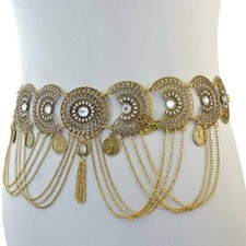 Boho Beach Charming Gypsy Silver Coin Carved Tassel Belt Waist Belly ...
